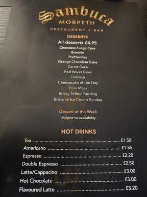 Sambuca Morpeth, Morpeth - 7 New Market | Menu and Prices