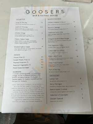 Gooser's, Tipperary - Ballina - Menu and Prices